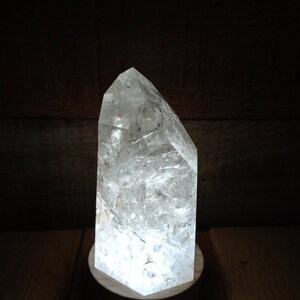 4.5 Clear Quartz Crystal Point Lamp. Polished Quartz Crystal With Wood ...