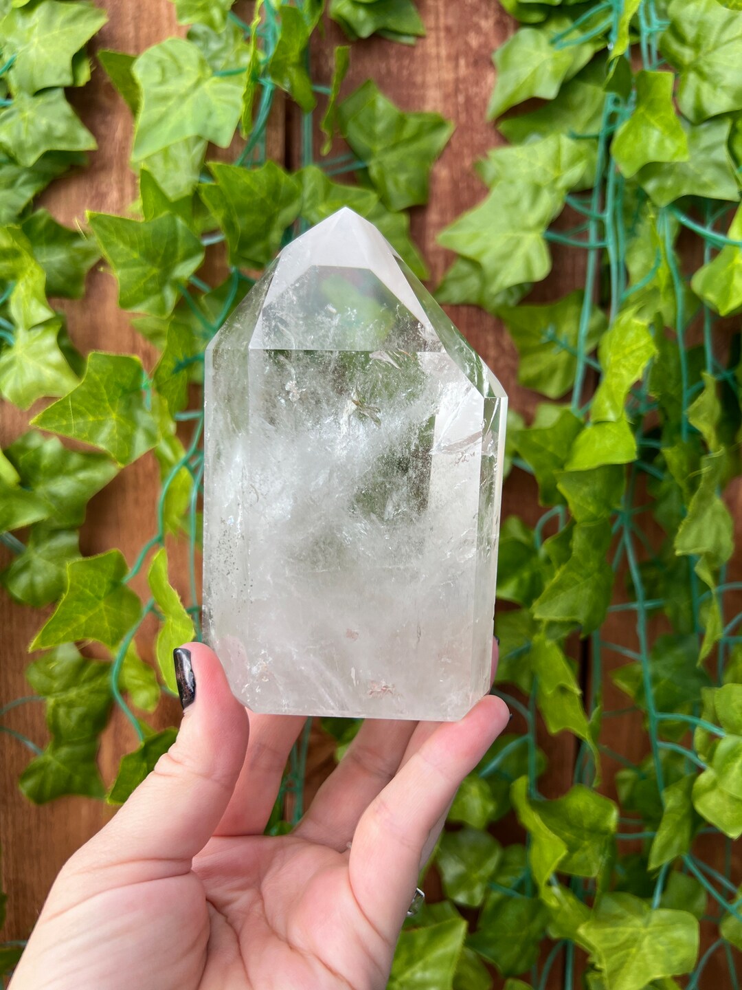 1.29 Lb Polished Quartz Crystal Point With 5 Sided Goddess Face and ...