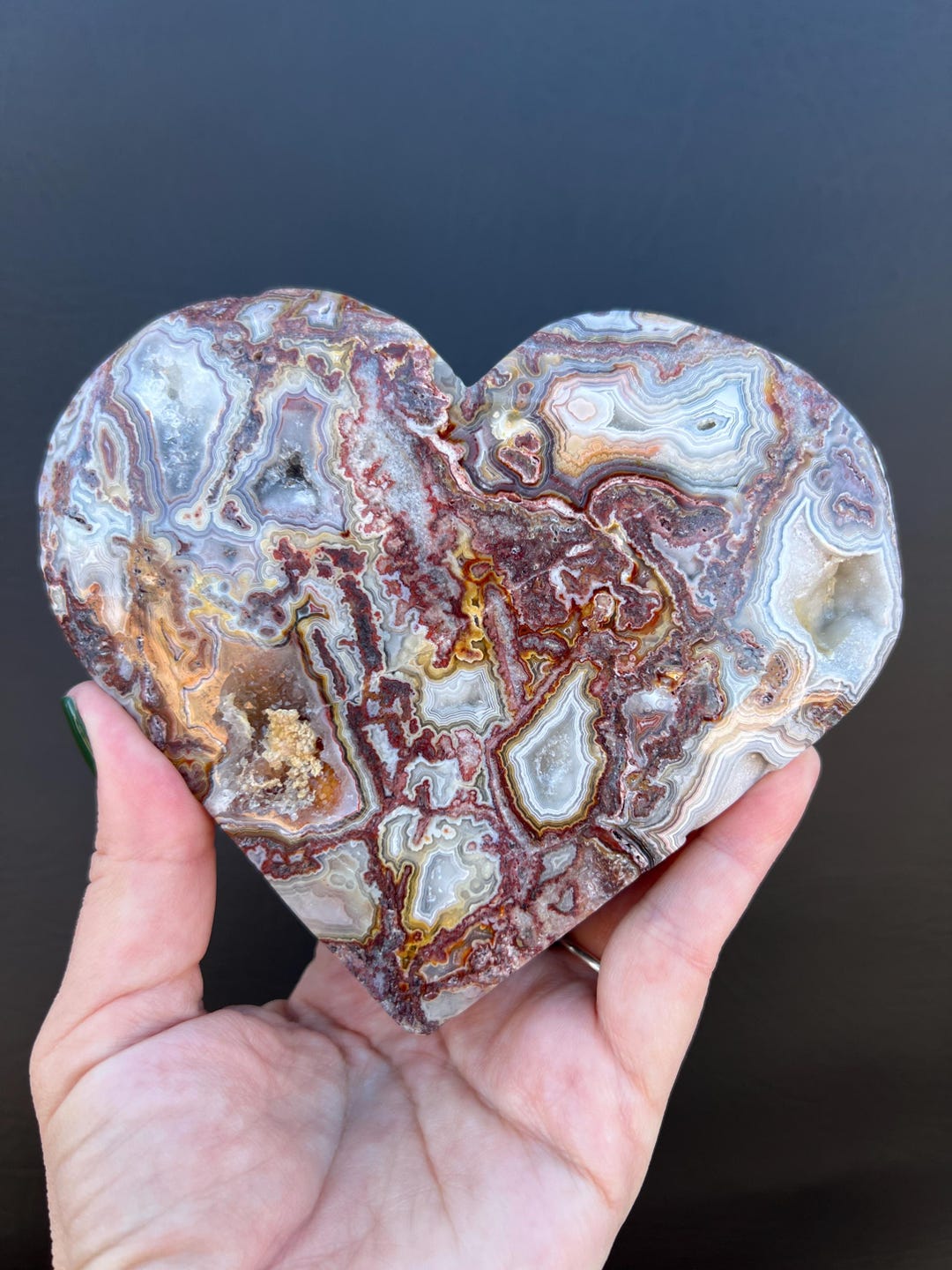 1.4 Lb. Large Crazy Lace Heart With Removable Metal Stand. 8.2 Inch ...