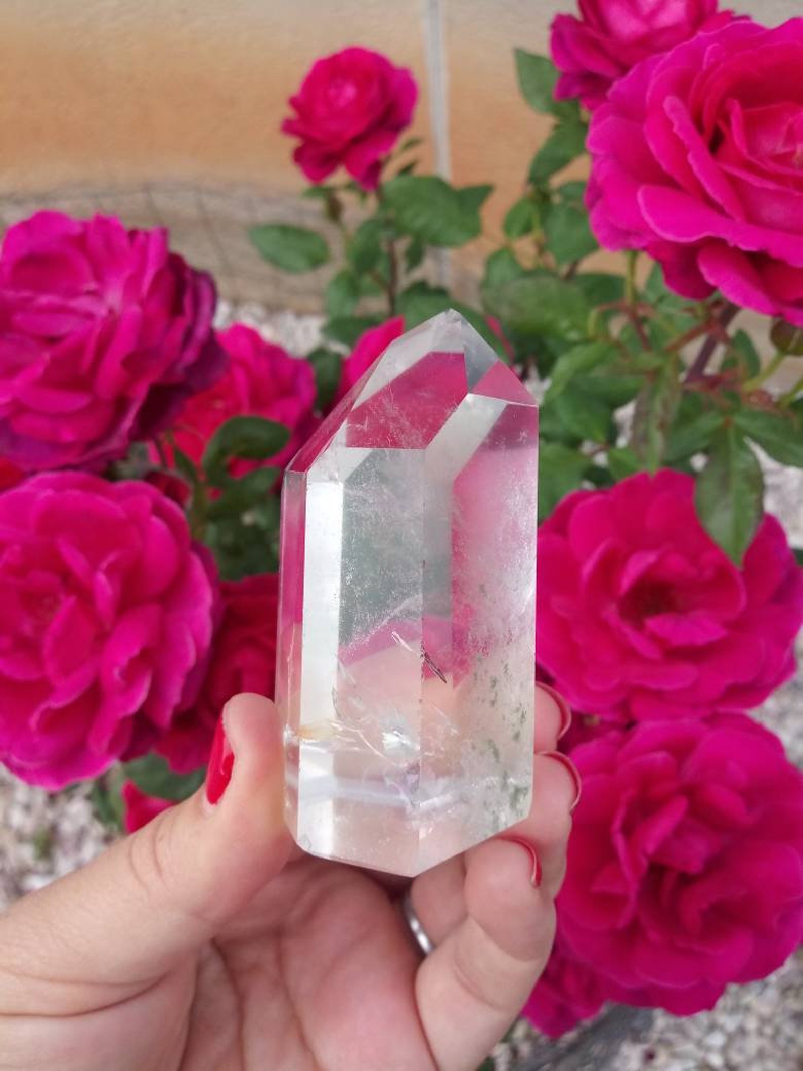 4.95 oz Clear Quartz Crystal Channeling Point With Green | Etsy