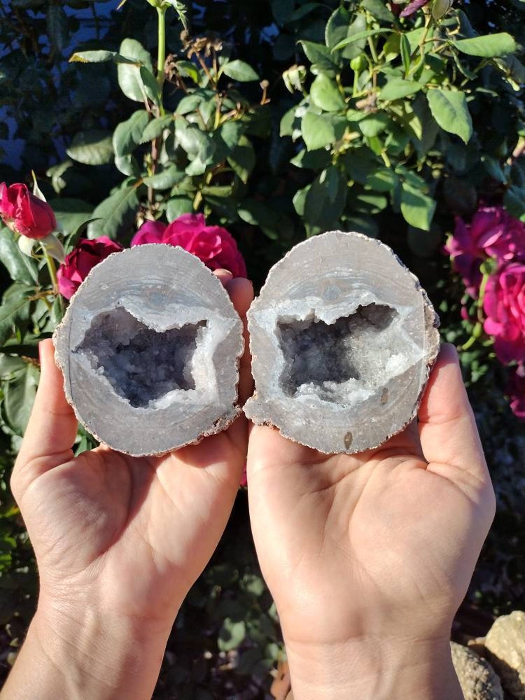 1.1 Lb Geode Cut in Half. Geode Pair. Geode With Quartz Points. You Get ...