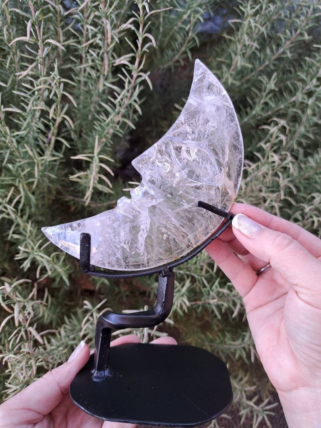 14.46 Oz. Clear Quartz Crystal Moon on Metal Stand. You Get This Piece ...