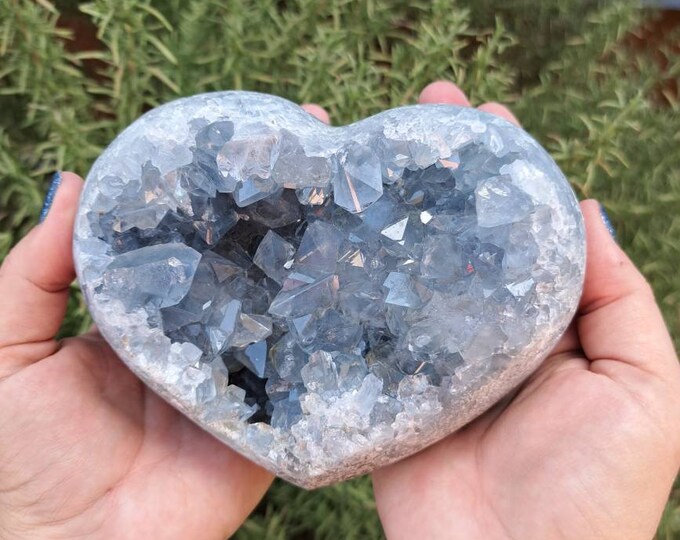 4.5 Lb Large Blue Celestite Heart Polished Geode Crystal Cluster. 5.25 ...