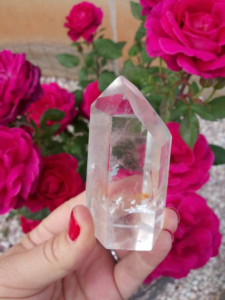 4.95 oz Clear Quartz Crystal Channeling Point With Green | Etsy