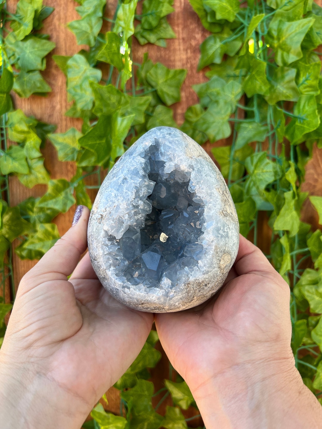 3.75. Large Blue Celestite Egg Geode. Polished Geode Crystal Cluster ...