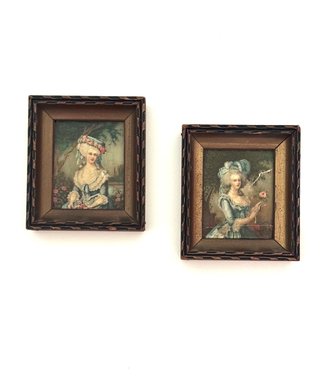 Antique Small Deep Shadow Box Frames With Original Prints (not ...