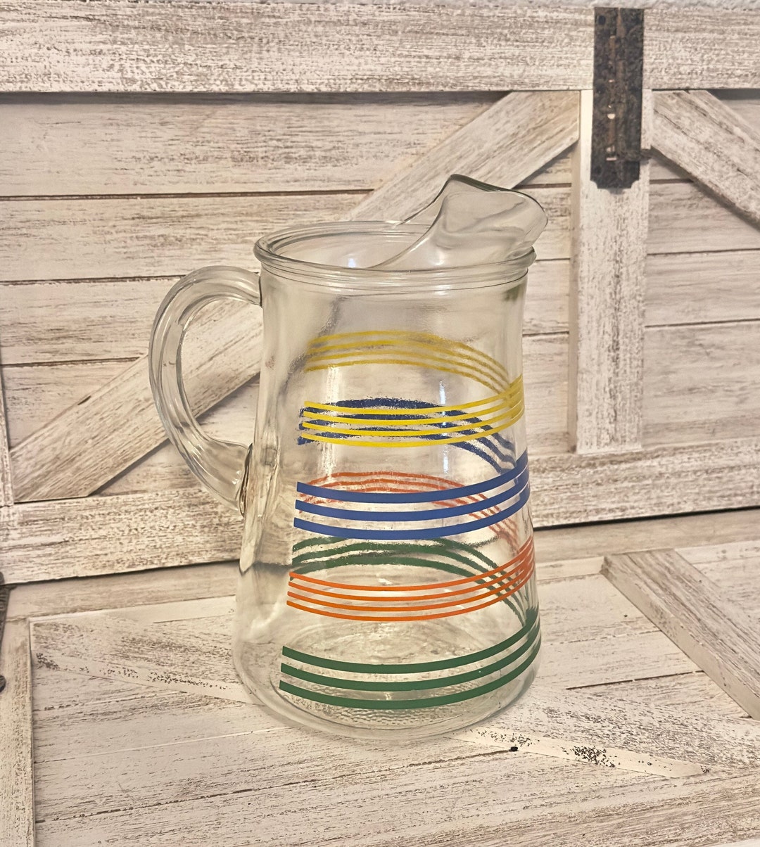 Vintage Anchor Hocking Glass Pitcher: 1980s Retro Fiesta Stripes - Etsy