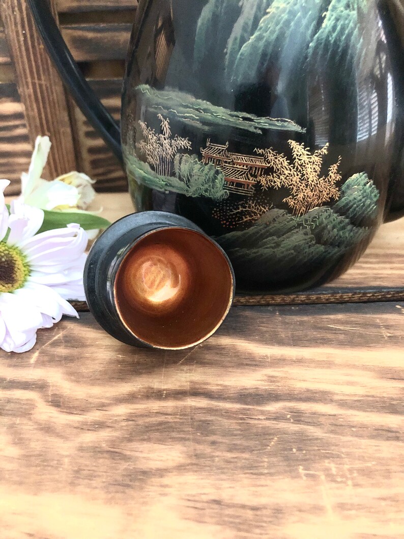 Vintage Chinese Hand Painted Black & Gold Lacquer Mid Century Teapot - Etsy