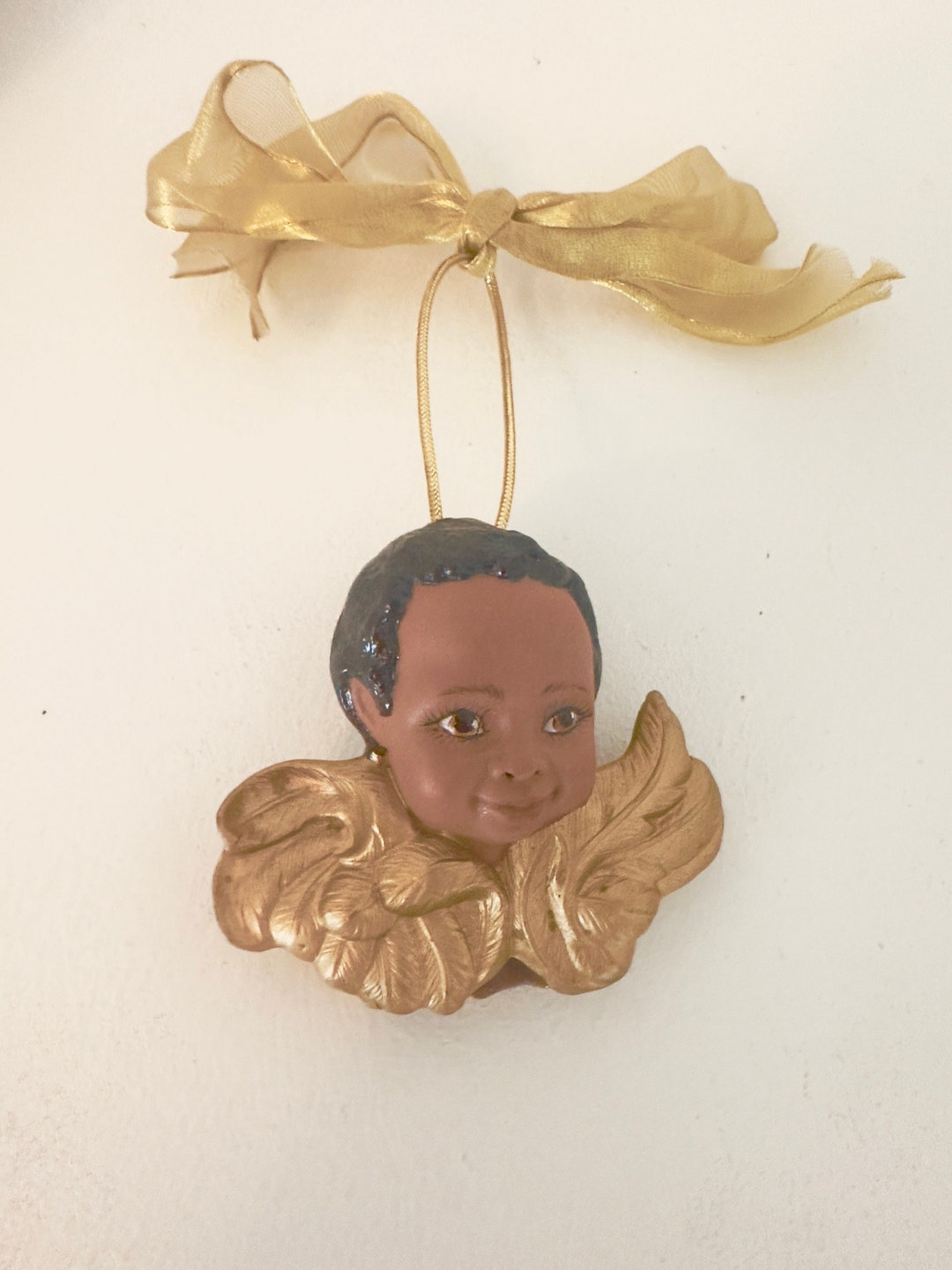 Vintage Black Cherub Angel Boy, Handmade Porcelain Angel Boy Made by ...