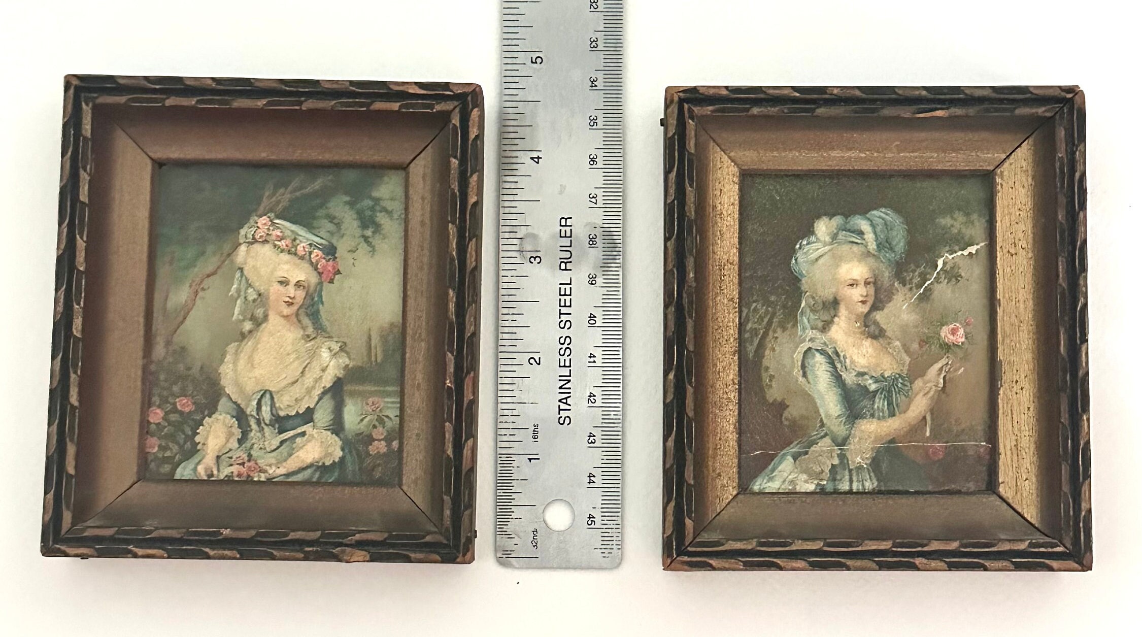 Antique Small Deep Shadow Box Frames With Original Prints (not ...