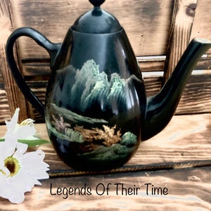 Vintage Chinese Hand Painted Black & Gold Lacquer Mid Century Teapot - Etsy