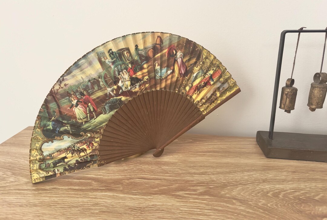Casa De Diego Madrid Fan: Vintage Stamped Paper & Wood Folding Fan - Etsy