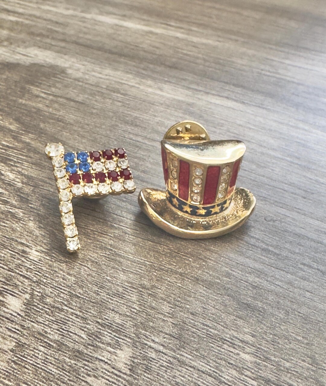 Pair of Vintage Patriotic Pins With Rhinestones, Red, White & Blue ...