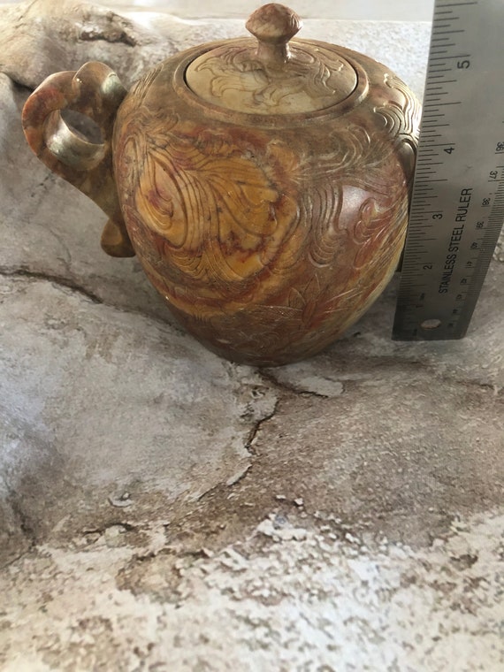 Vintage Natural Shoushan Stone Chinese Hand Carved Teapot With Ancient Ming Dynasty Seals Carving Patterns Shou shan Pudding Stone Etsy UK