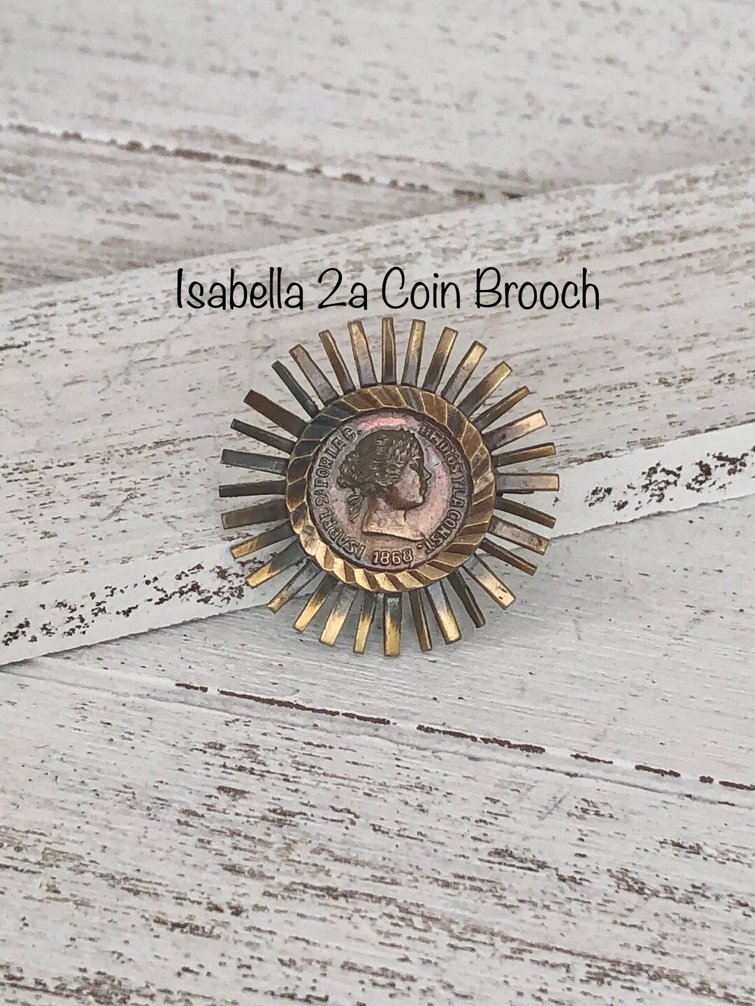 Vintage Queen Isabella 2nd of Castille 1868 Coin Brooch, Isabella 2da ...