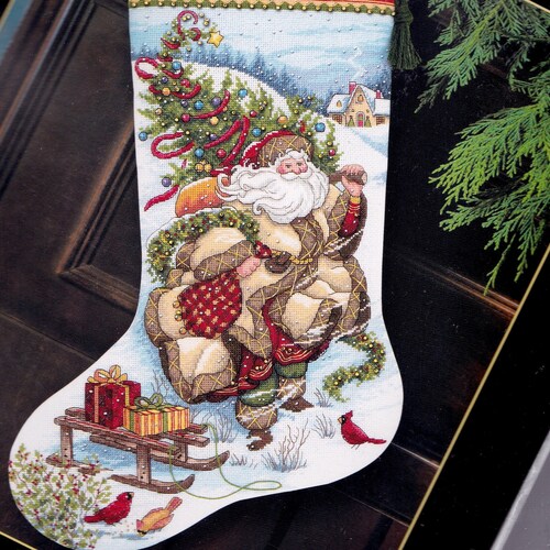 White Santa Christmas Stocking Counted Cross Stitch Pattern - Etsy