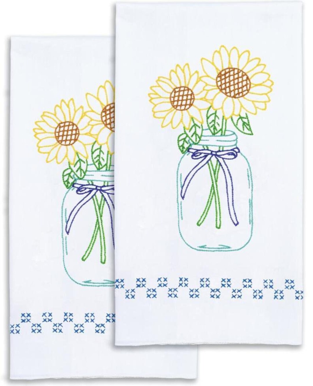 DIY Jack Dempsey Sunflowers Jar Stamped Cross Stitch Guest Hand Towel ...