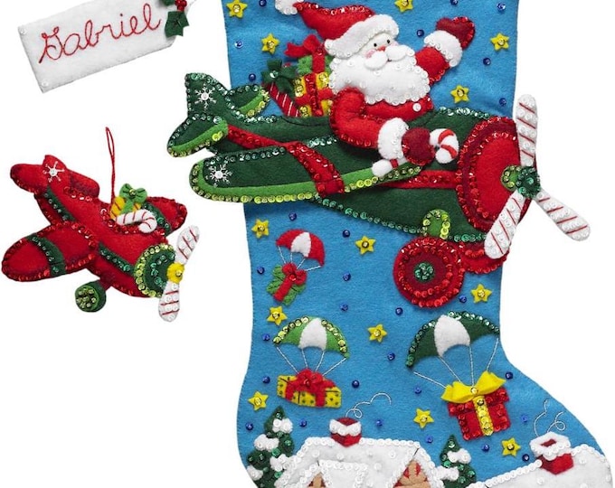 DMG DIY Bucilla Airplane Santa Flying Christmas Felt Stocking Kit - Etsy