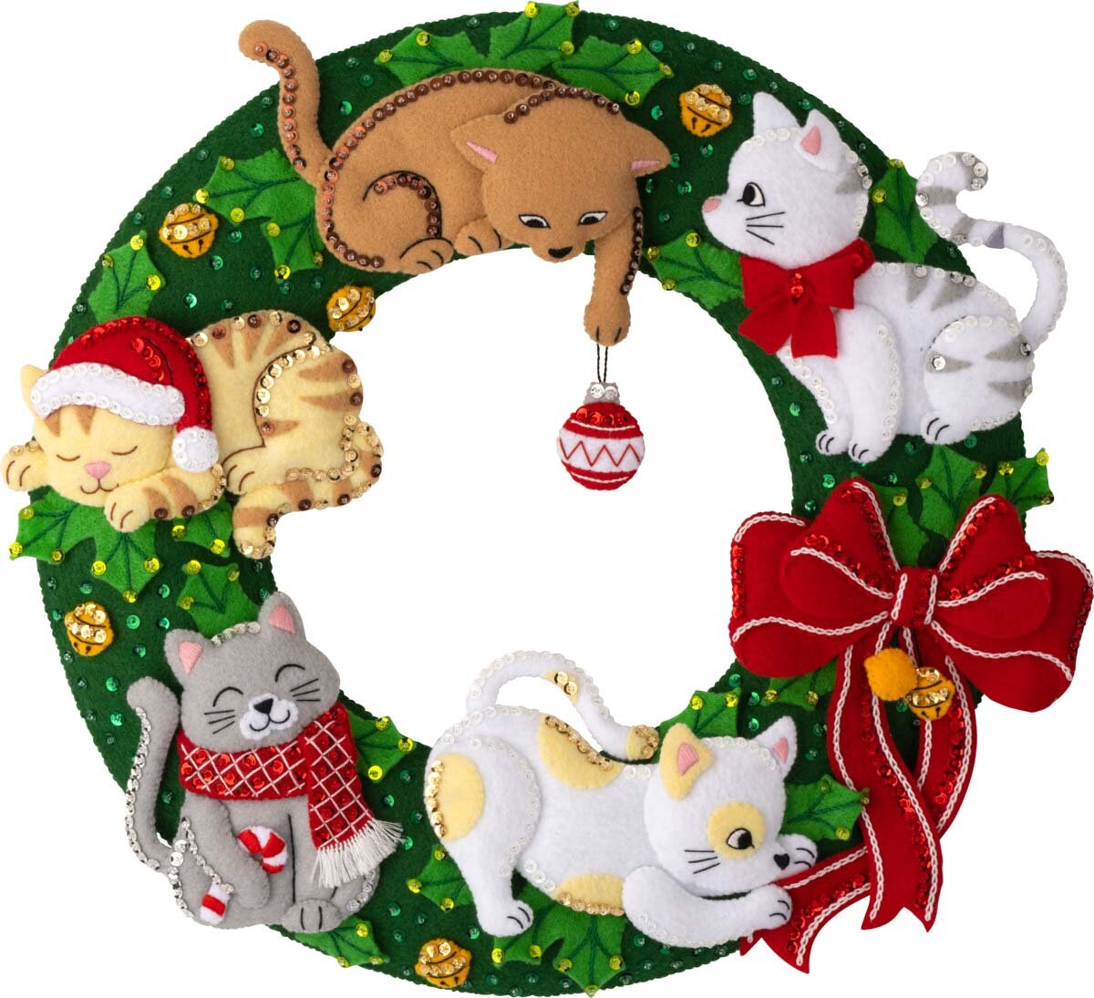 DIY Holiday Home Cat Kitten Christmas Wreath Felt Kit - munimoro.gob.pe