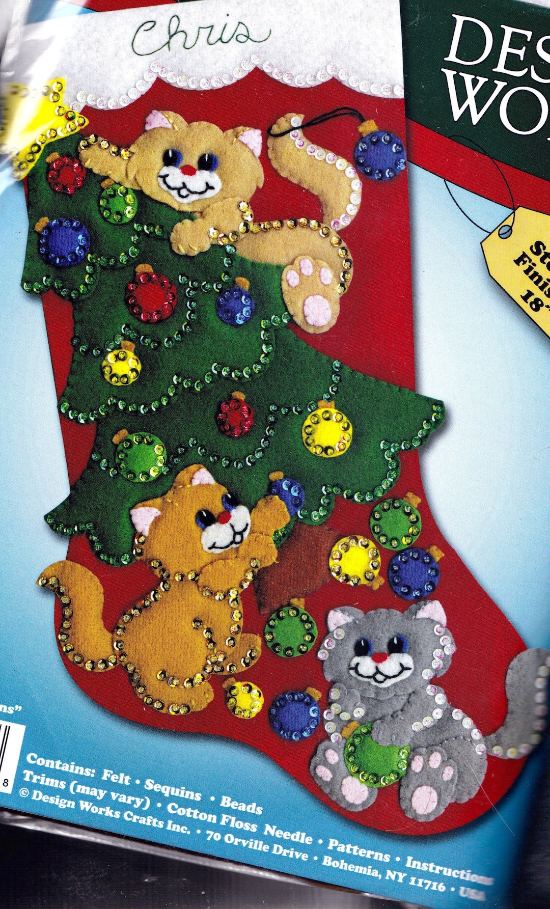 DIY Design Works Decorating Kittens Cat Christmas Holiday Felt Stocking ...