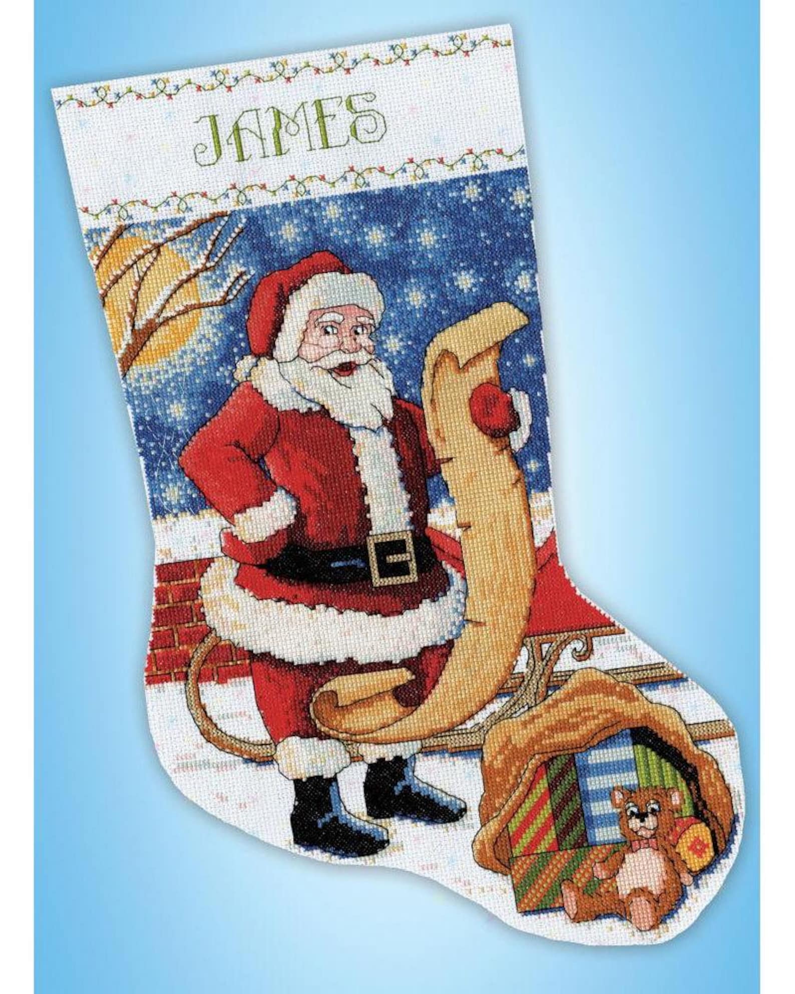 DIY Design Works Santas List Christmas Counted Cross Stitch Stocking ...