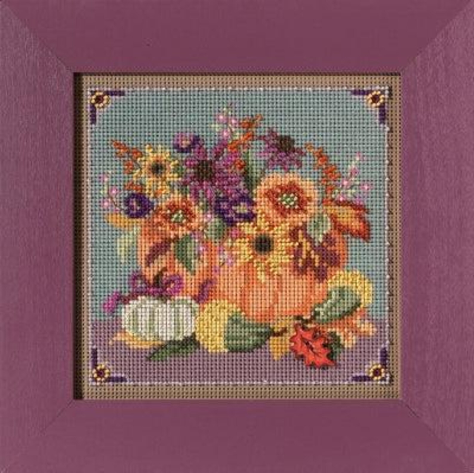 DIY Mill Hill Floral Pumpkin Fall Button Glass Bead Cross Stitch ...