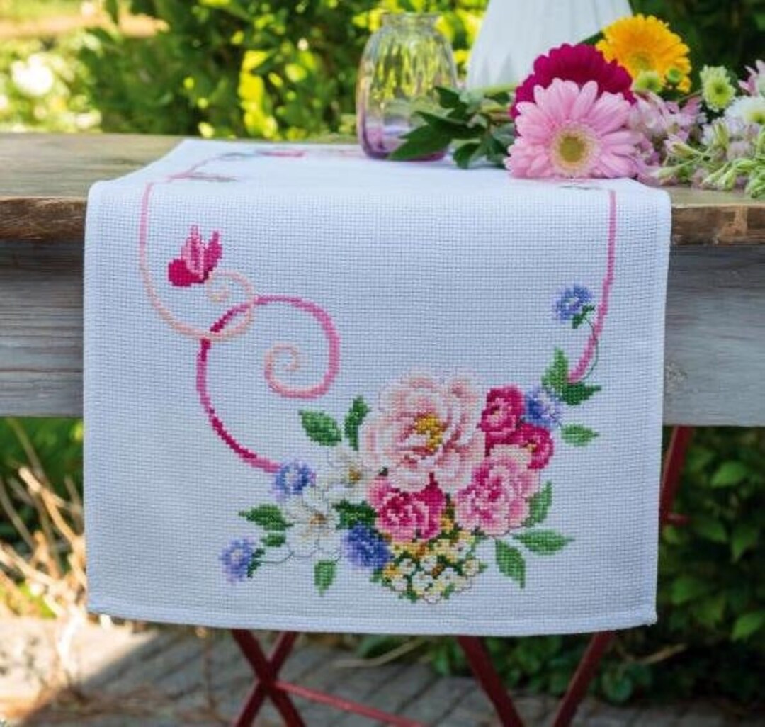 DIY Vervaco Classic Flower Spring Counted Cross Stitch Table Runner Kit ...