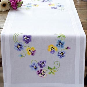 DIY Vervaco Pretty Pansies Spring Stamped Cross Stitch Table Runner ...