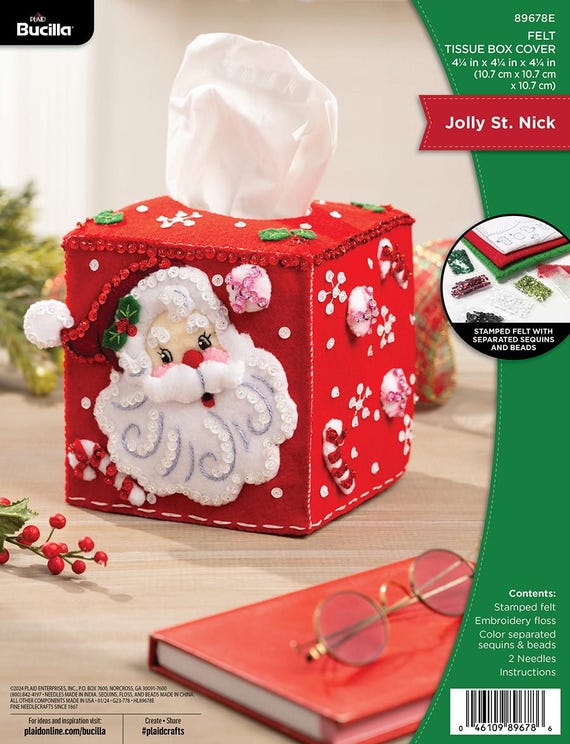 DIY Bucilla Jolly St Nick Christmas Tissue Box Cover Felt Craft Kit Etsy Ireland