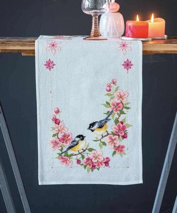 DIY Vervaco Birds and Blossoms Spring Counted Cross Stitch Table Runner ...