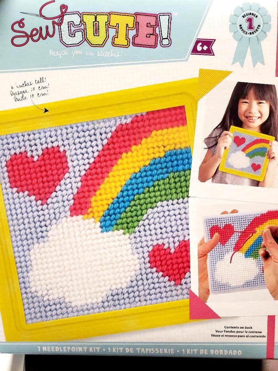 DIY Sew Cute Rainbow Hearts Kids Beginner Starter Needlepoint Kit W ...