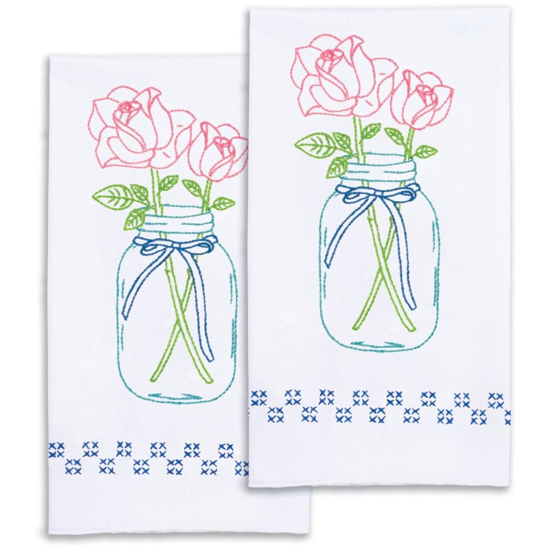 DIY Jack Dempsey Roses Jar Flowers Stamped Embroidery Hand Towel Kit - Etsy