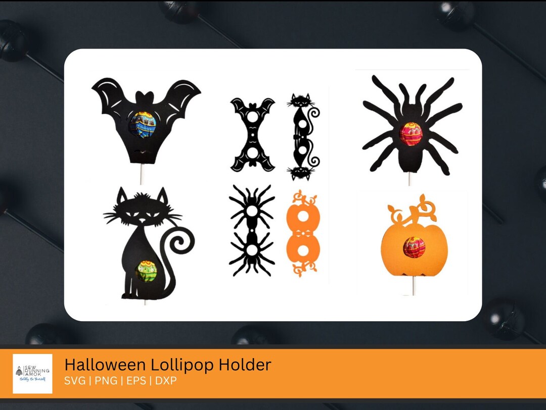 Halloween Spooky Lollipop/sucker Holder Designs, Spider, Bat, Cat, and ...