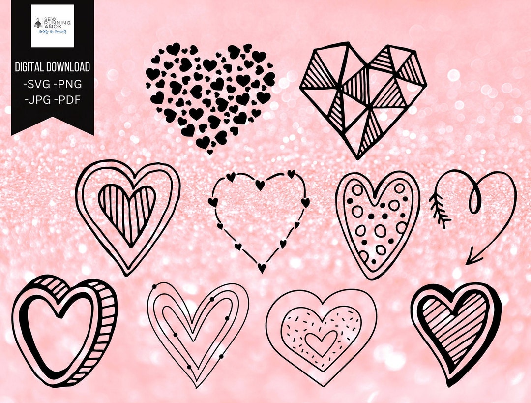 Doodle Heart Bundle, Sketch, Hand-drawn Heart, Valentine Heart ...