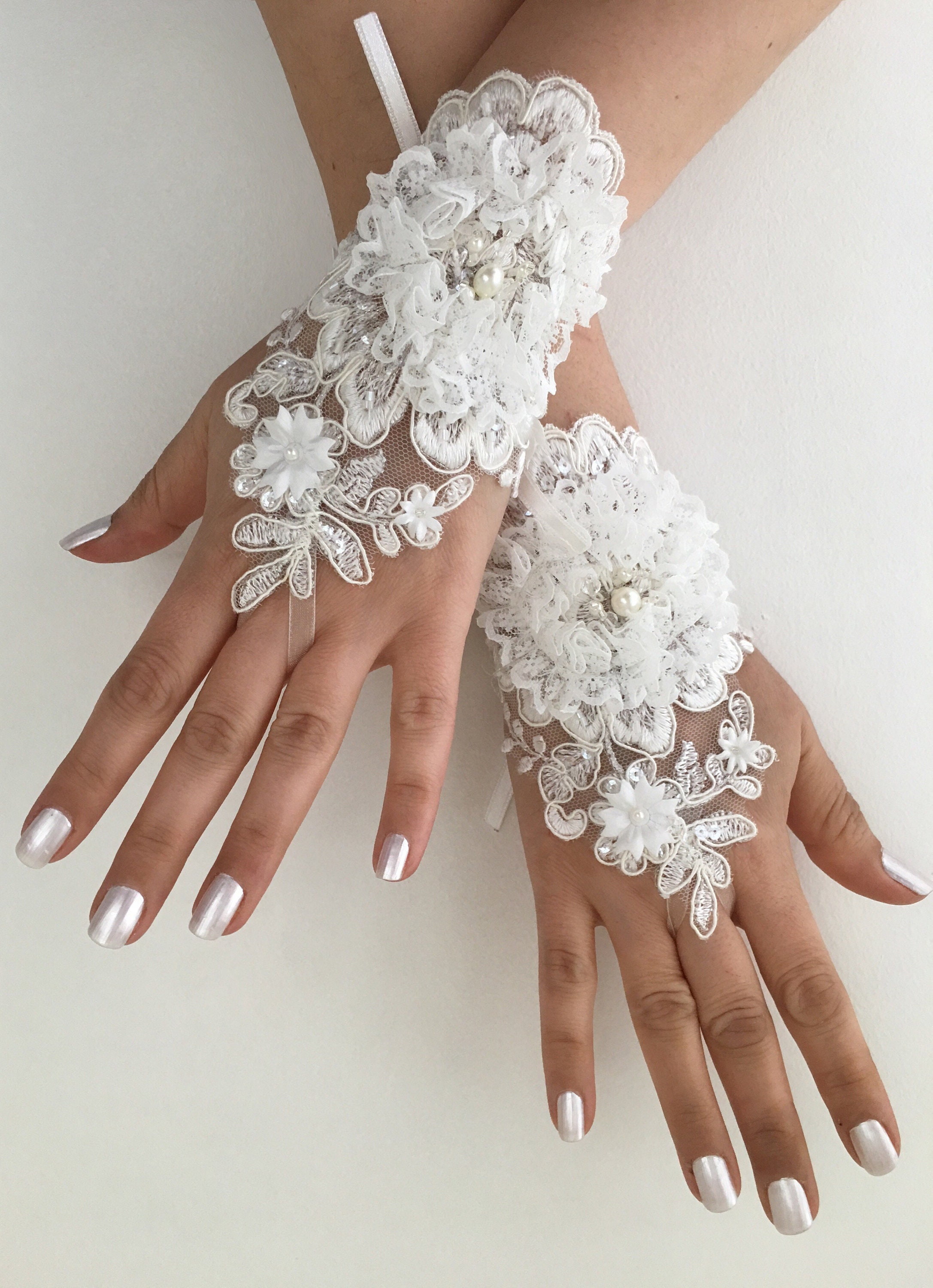 Wedding Gloves Bridal Gloves Ivory Lace Gloves Handmade | Etsy