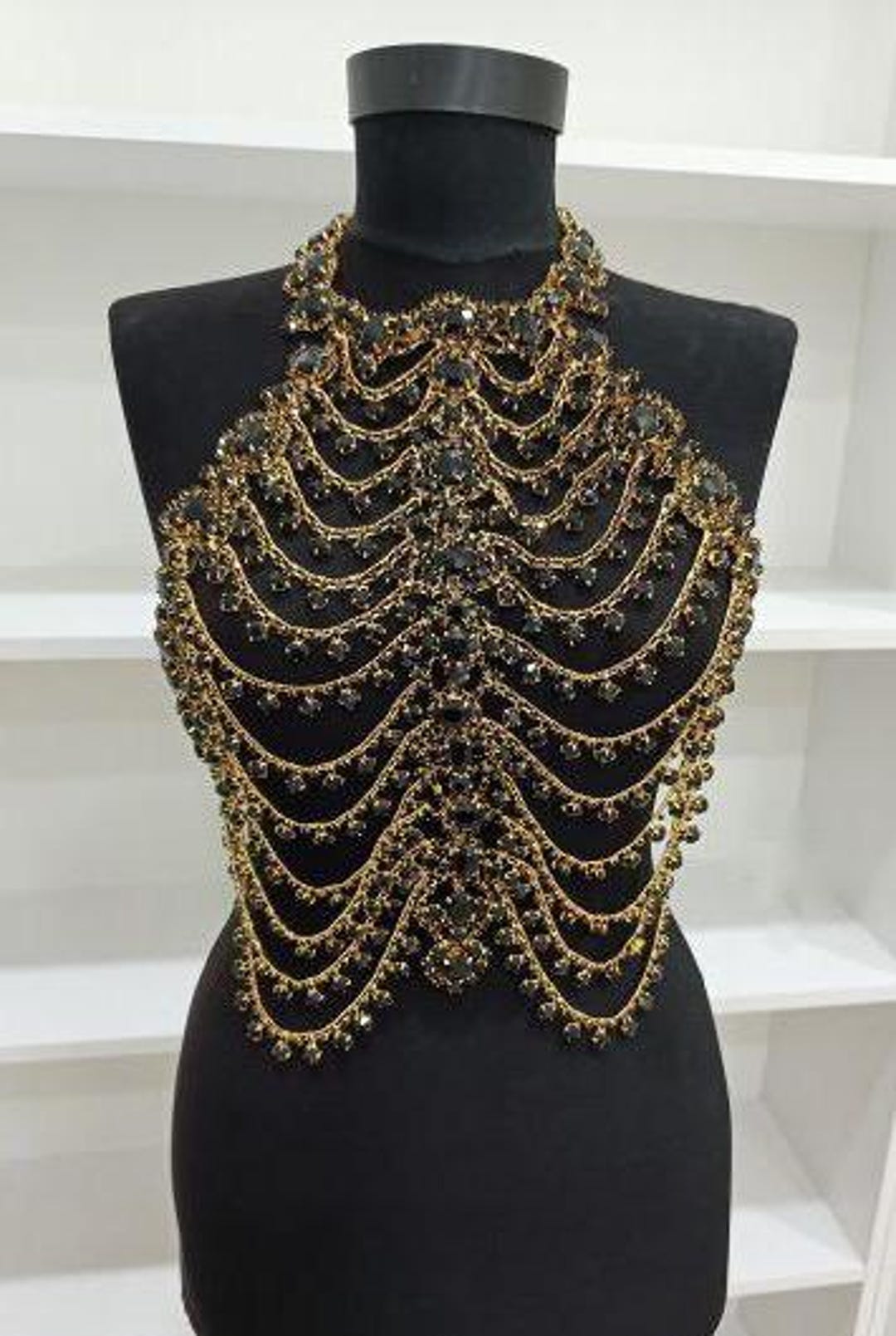 Gold Black Crystal Body Chain, Sexy Body Jewelry, Shoulder Jewelry ...