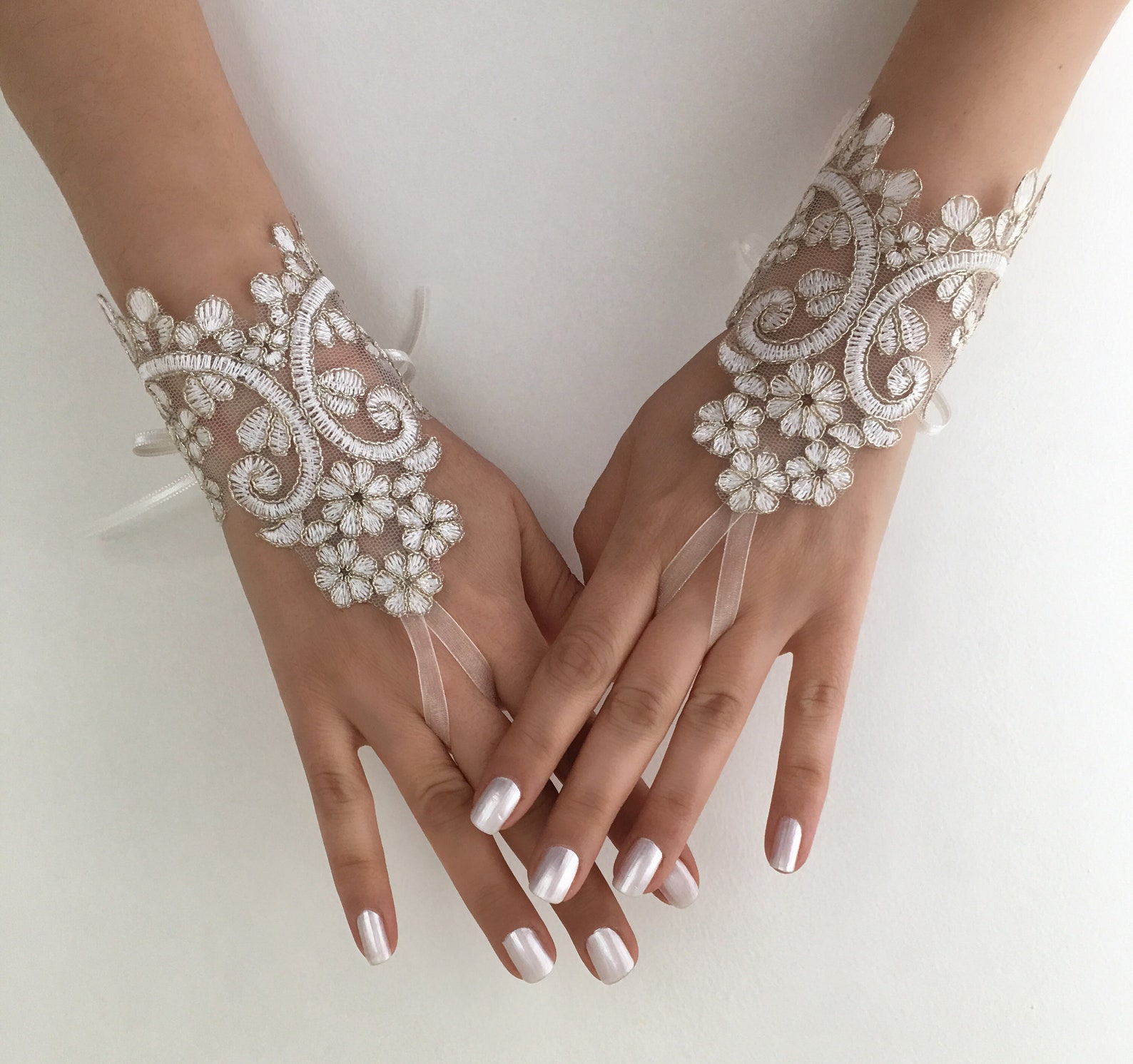 Ivory Gold Bridal Gloves Wedding Gloves, Ivory Lace Gloves, Handmade ...
