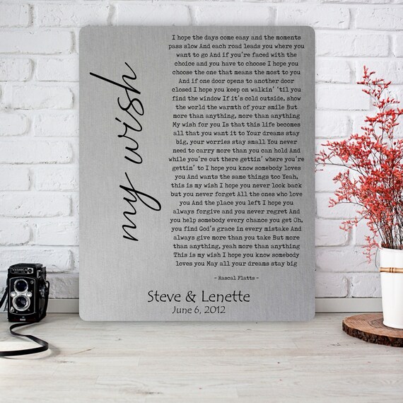 My Wish Lyrics by Rascal Flatts on Tin Metal Print 10th | Etsy