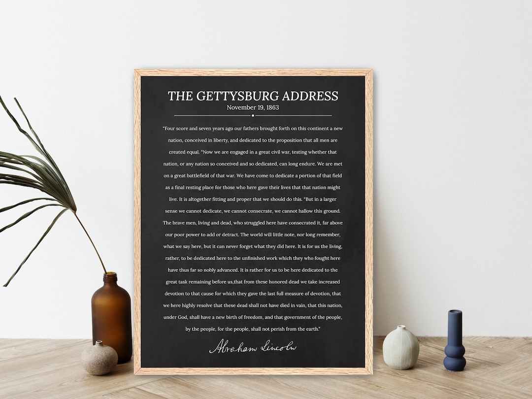 Gettysburg Address by Abraham Lincoln Quote, Wood Framed Wall Art, Abe ...