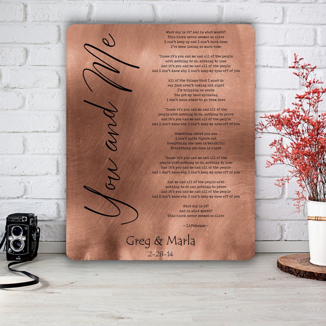 Custom Song Lyrics Copper Print, Metal Anniversary Wall Art - Etsy