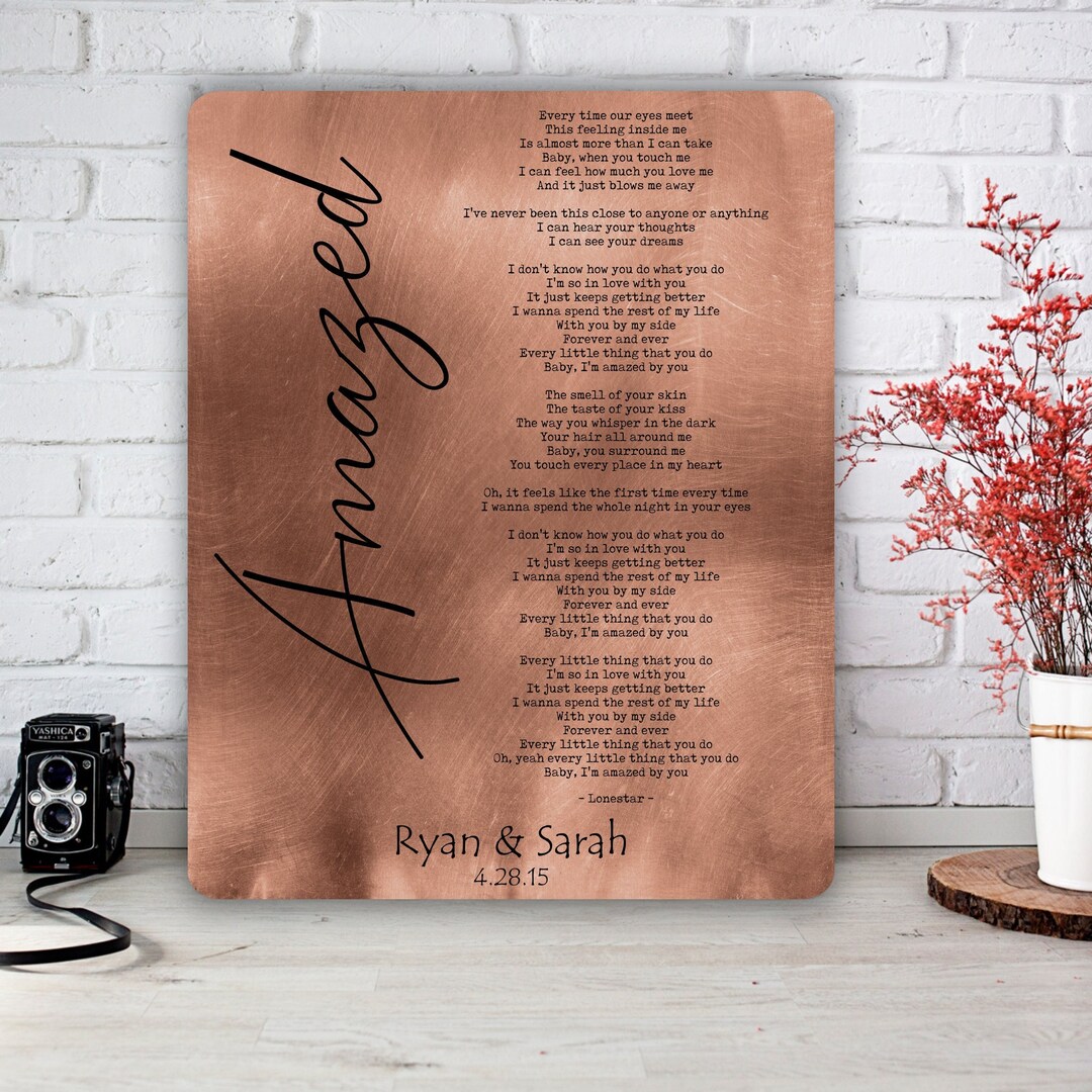 Amazed Song Lyrics Metal Print, 7th Anniversary Copper Gift, Lonestar ...