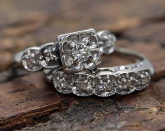 2 Cts Diamond Vintage Art Deco Bridal Set Engagement Ring 935 Argentium ...