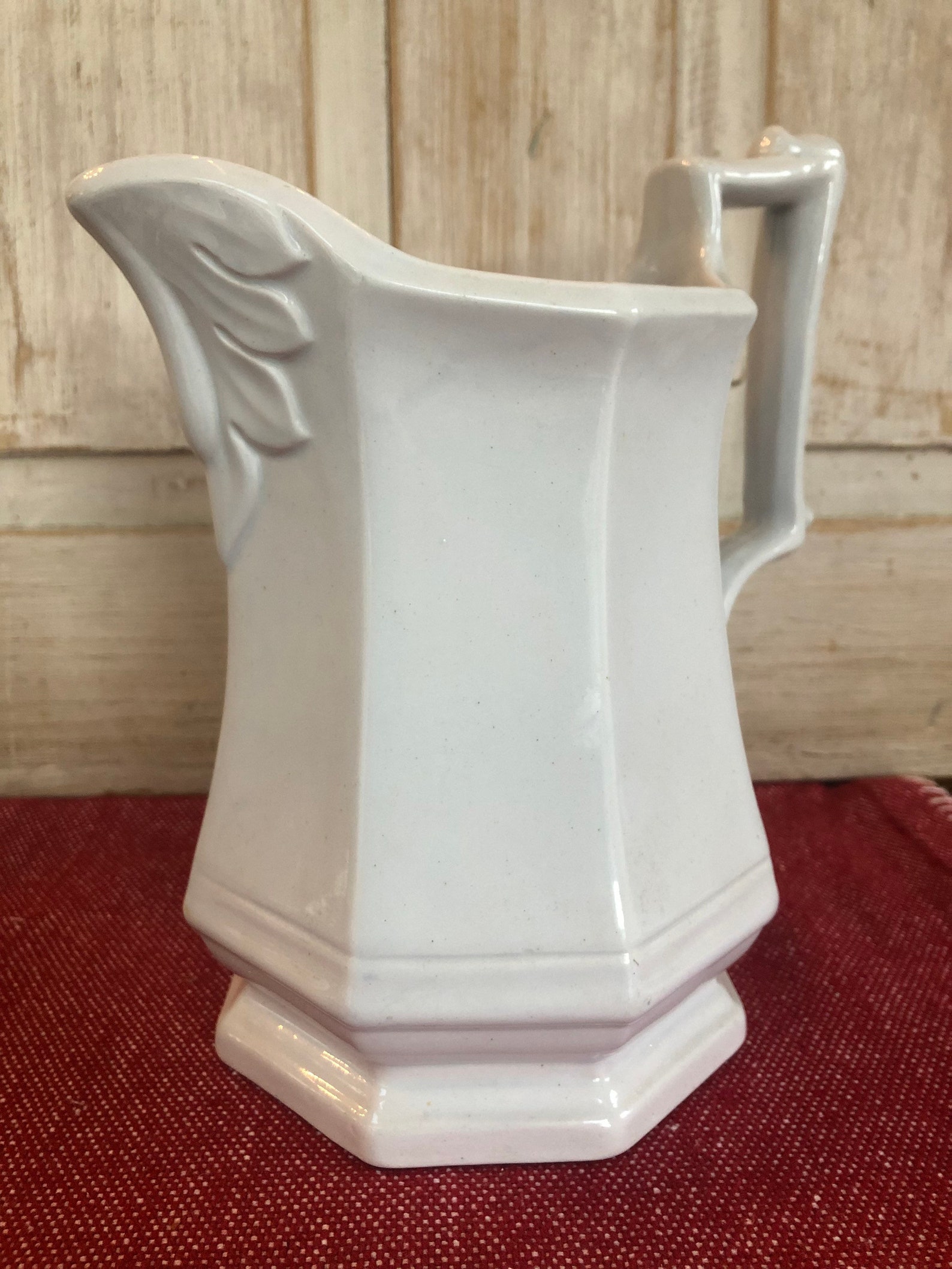 Antique White Ironstone Table PITCHER, Early Gothic Octagon Shape White ...