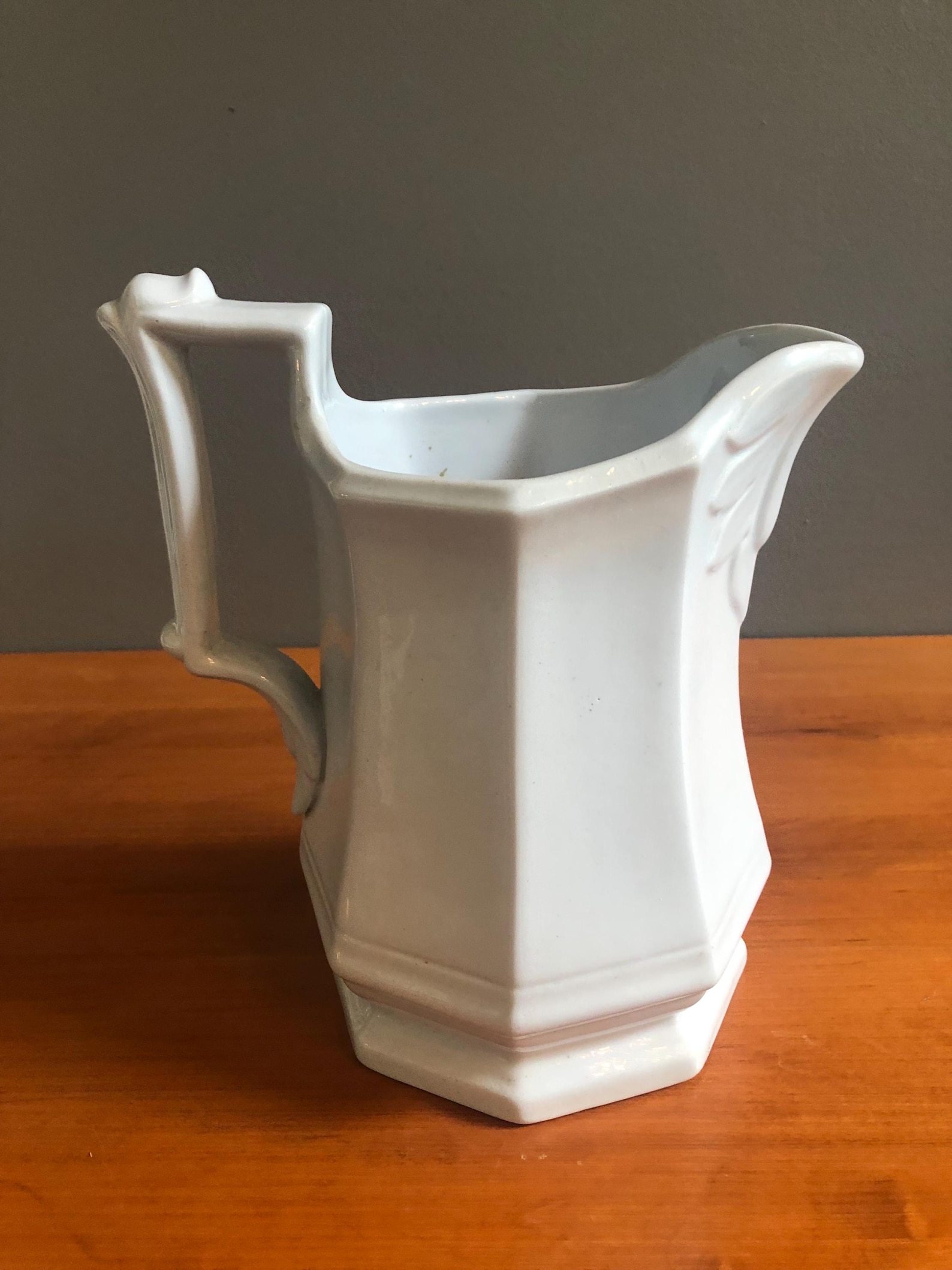 Antique White Ironstone Table PITCHER, Early Gothic Octagon Shape, T ...