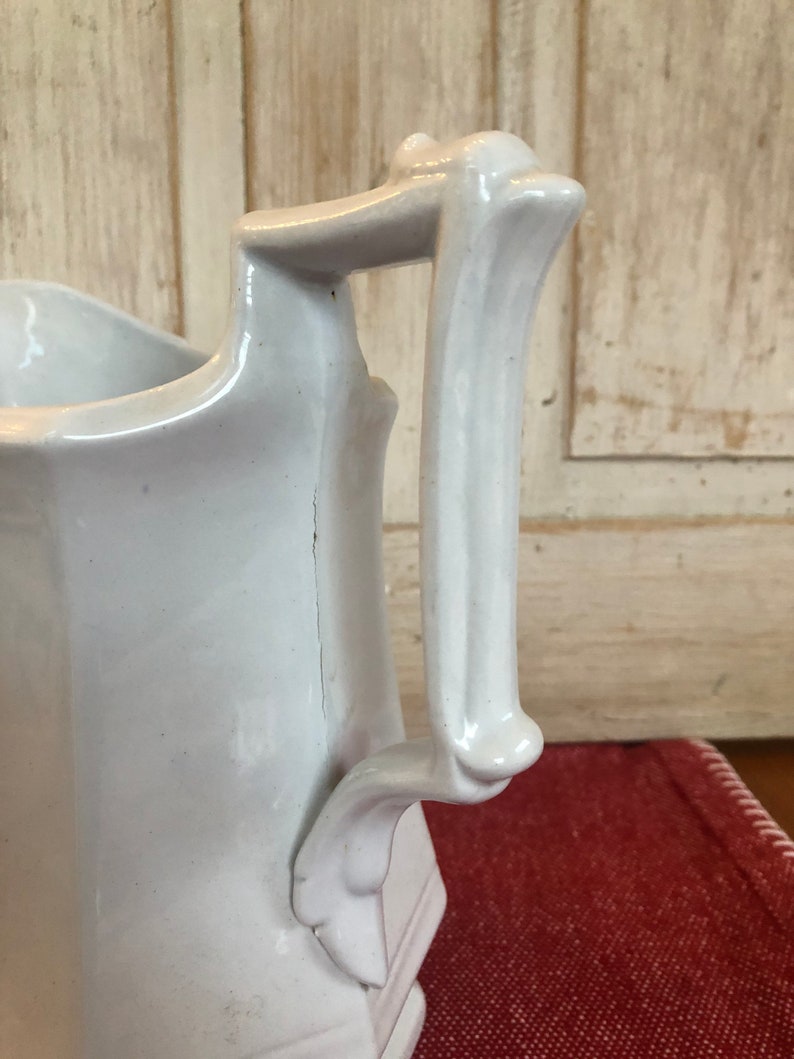 Antique White Ironstone Table PITCHER, Early Gothic Octagon Shape White ...
