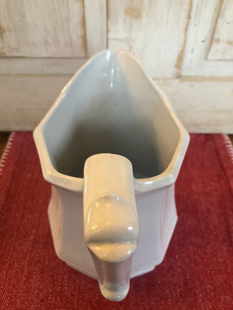 Antique White Ironstone Table PITCHER, Early Gothic Octagon Shape White ...