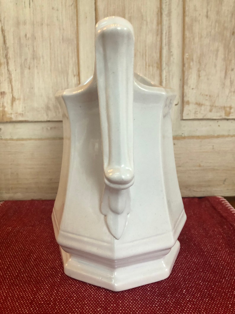 Antique White Ironstone Table PITCHER, Early Gothic Octagon Shape White ...