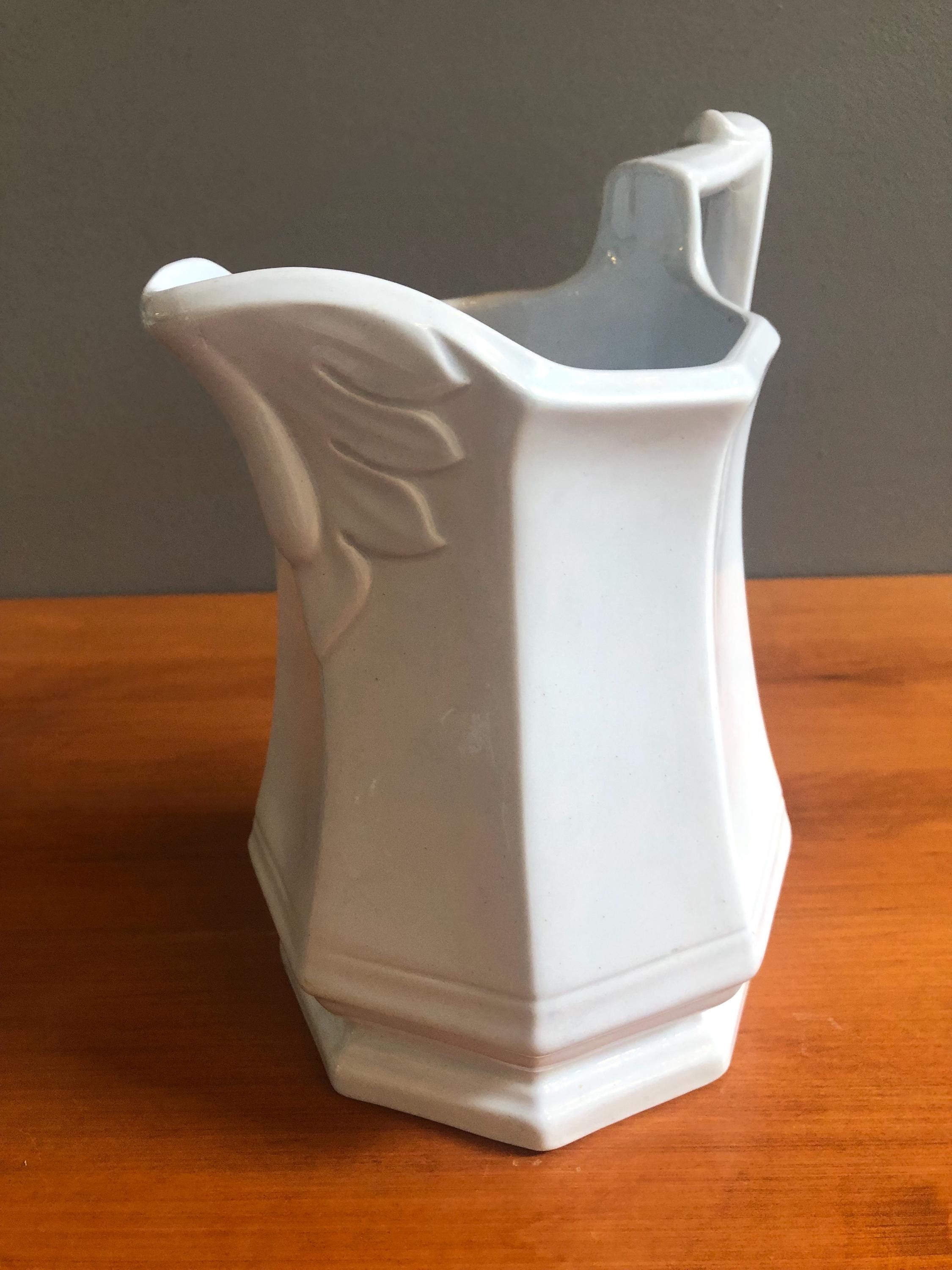 Antique White Ironstone Table PITCHER, Early Gothic Octagon Shape, T ...
