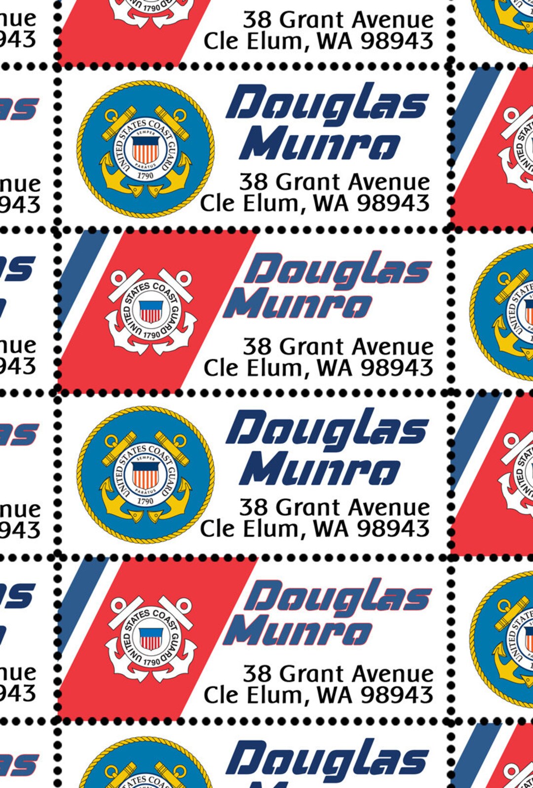 Custom Return Address Labels - US Coast Guard - Gummed and Perforated ...