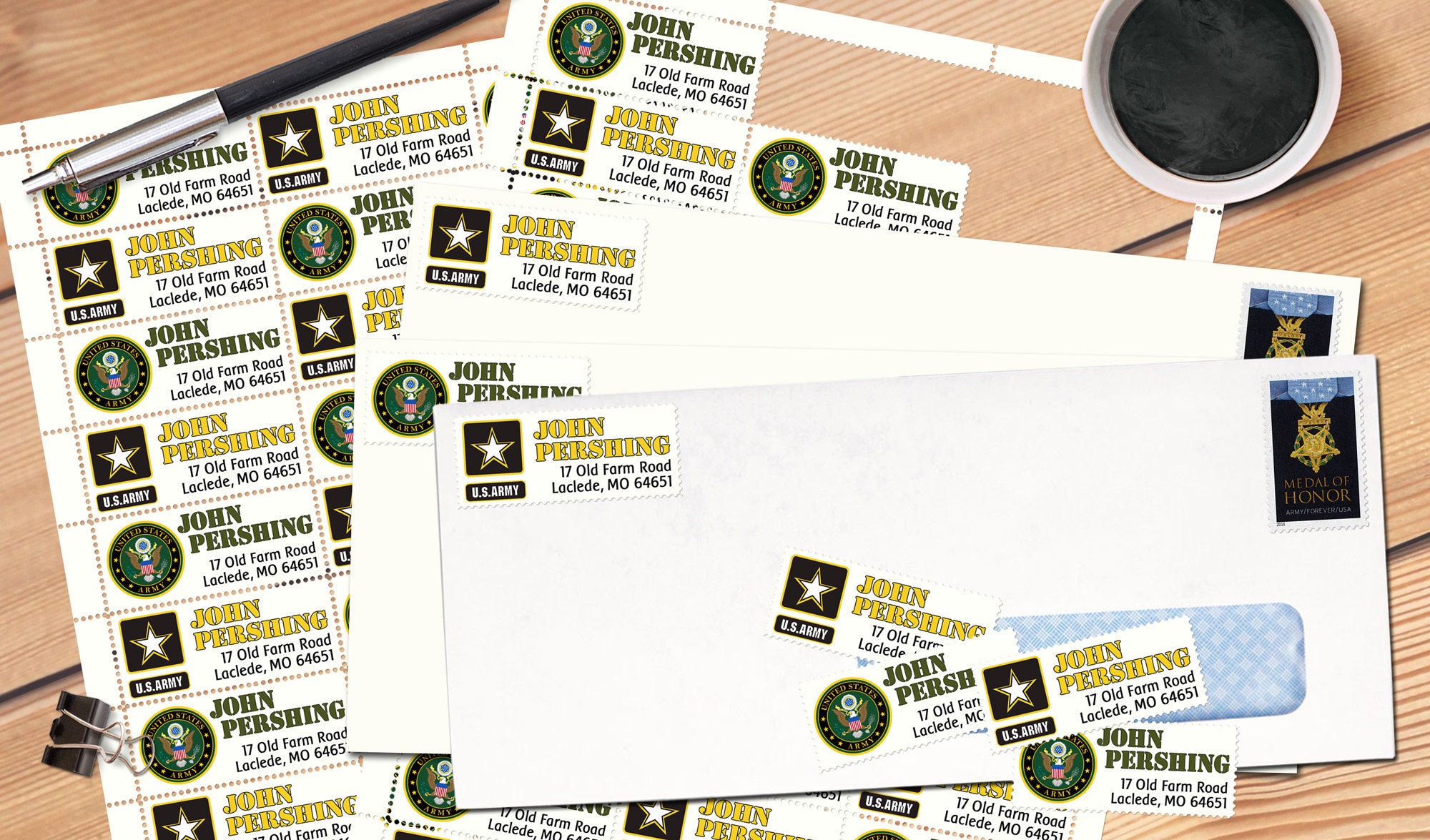 Custom Return Address Labels - US ARMY - Gummed and Perforated Like ...